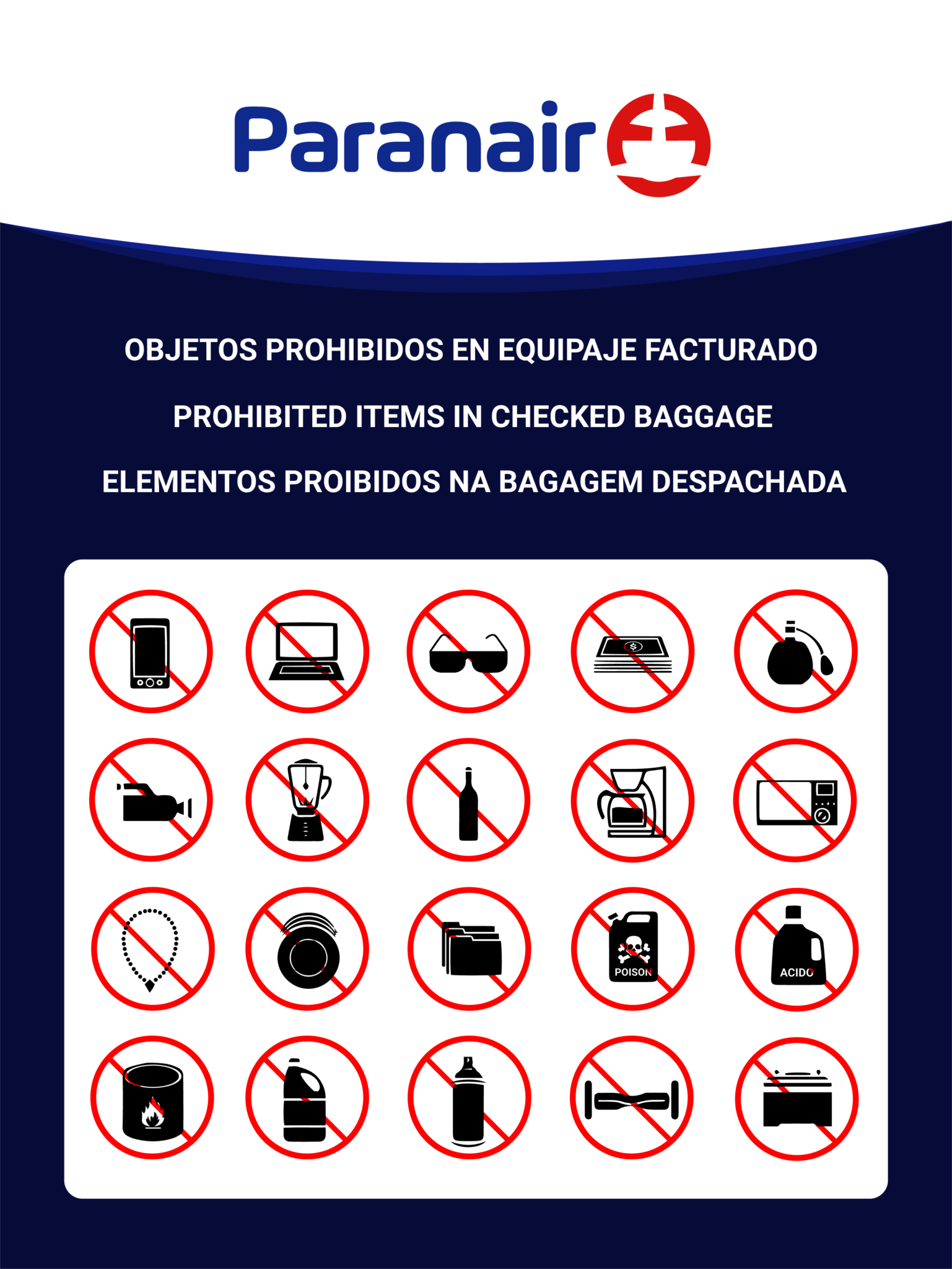 Artículos no permitidos - Paranair